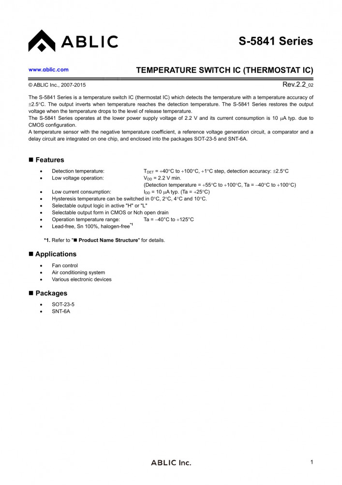 ABLIC S-5841 datasheet page 1