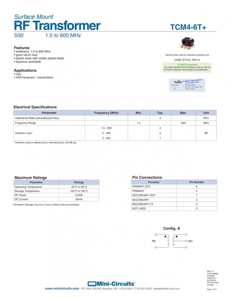 TCM4-6T+ datasheet page 1