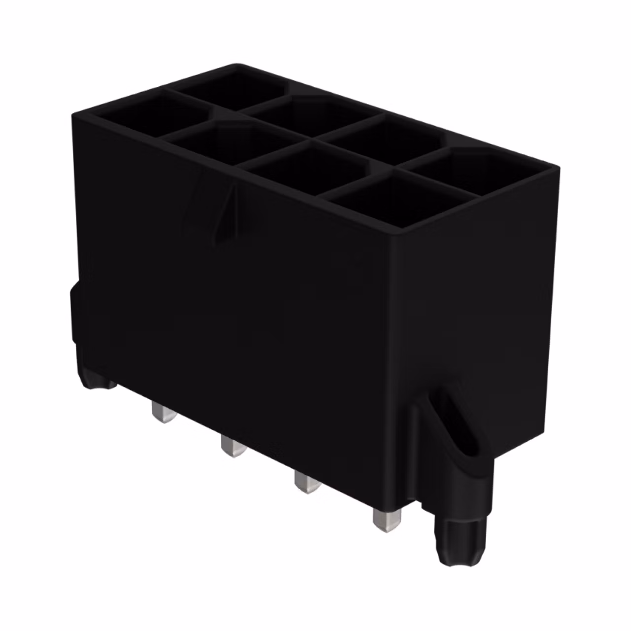 Mega-Fit Vertical Header, 5.70mm Pitch, Through Hole, Dual Row, 8 Circuits, Matte Tin (Sn) Plating, 3.73mm Tail Length, Glow-Wire Capable, Tape and Reel, Black for sale