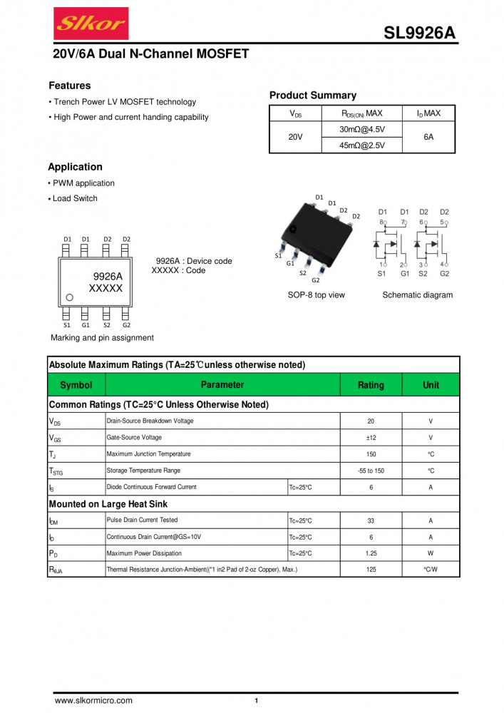 SL9926A datasheet page 1