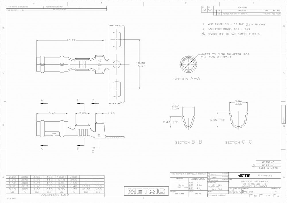 TE Connectivity 61291-1 controlled drawing preview
