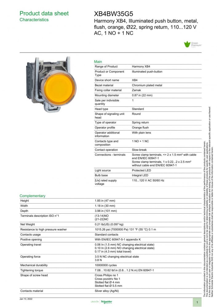 XB4BW35G5 technical document page 1