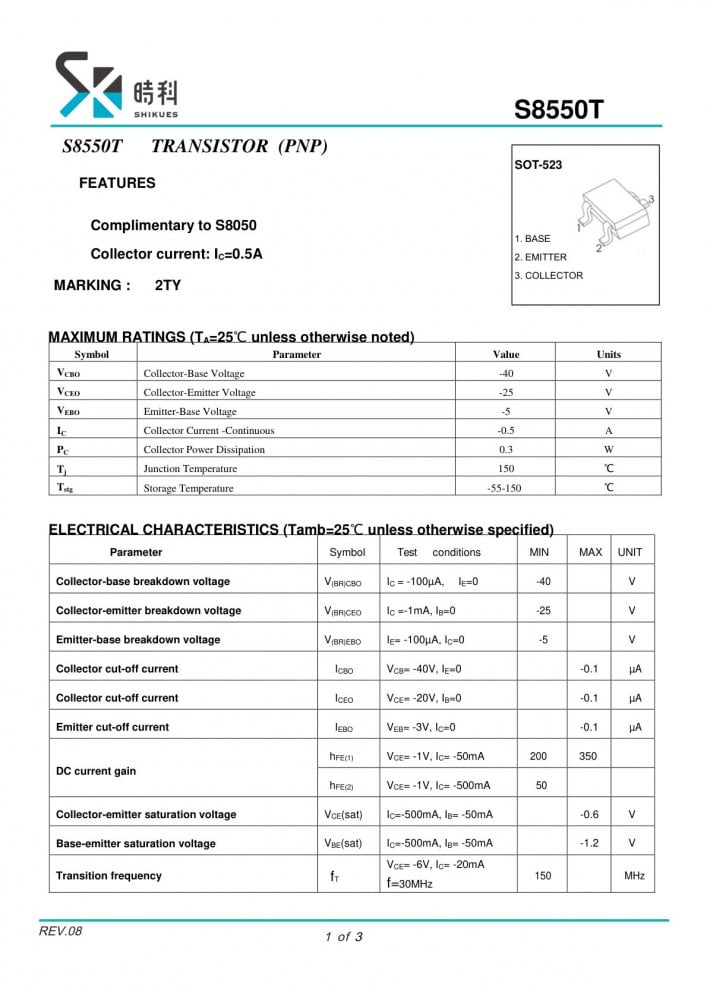 S8550T datasheet page 1