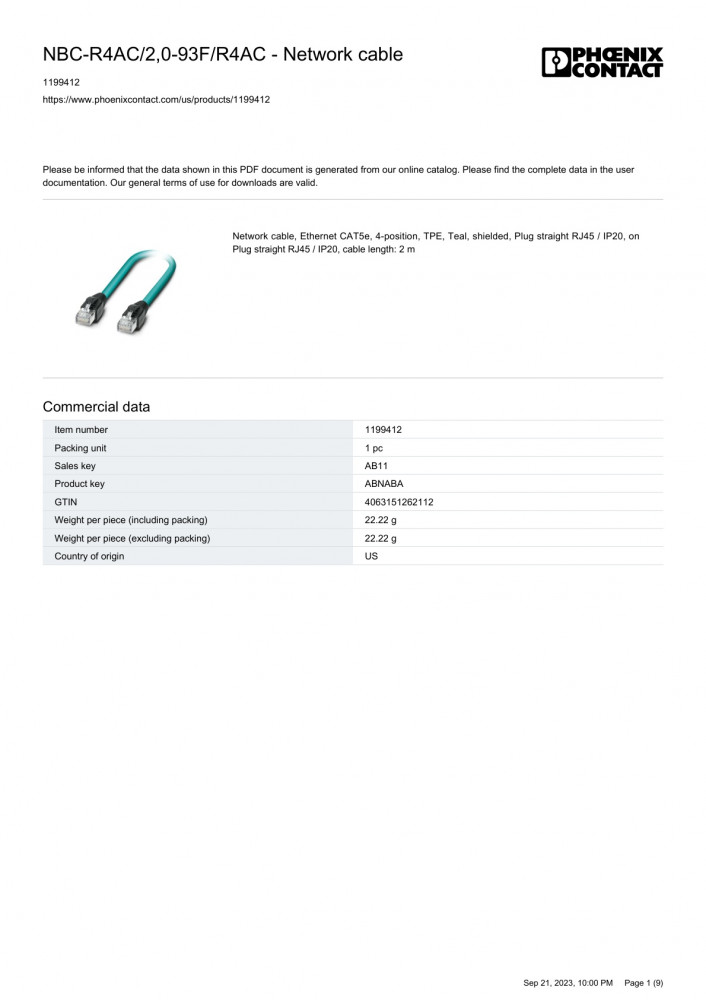 Phoenix Contact 1199412 technical document page 1