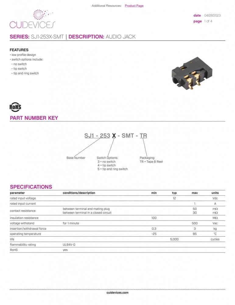 SJ1-2534-SMT-TR datasheet page 1