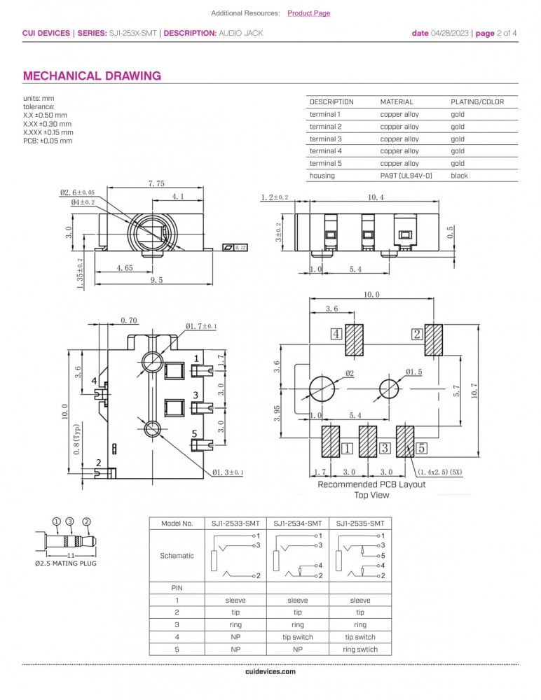 SJ1-2534-SMT-TR datasheet page 2