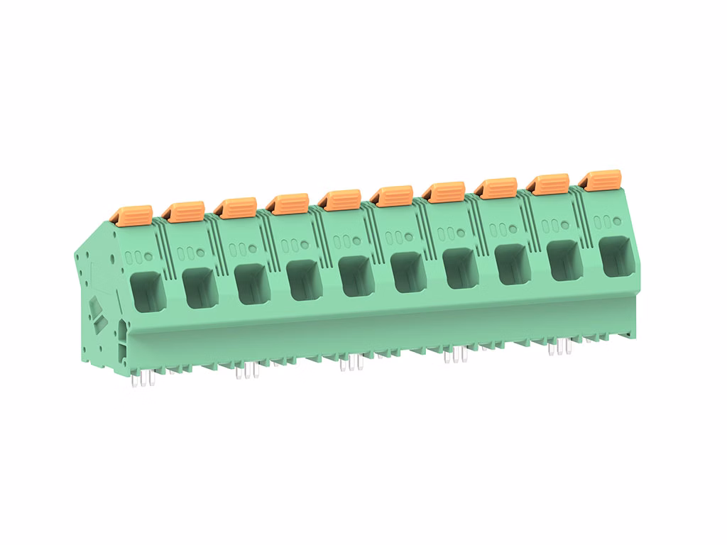 15.00mm Pitch Lever Activated Fixed Mount PCB Terminal Block, 35° Wire Entry, Left Front Terminal, 10 Circuits for sale