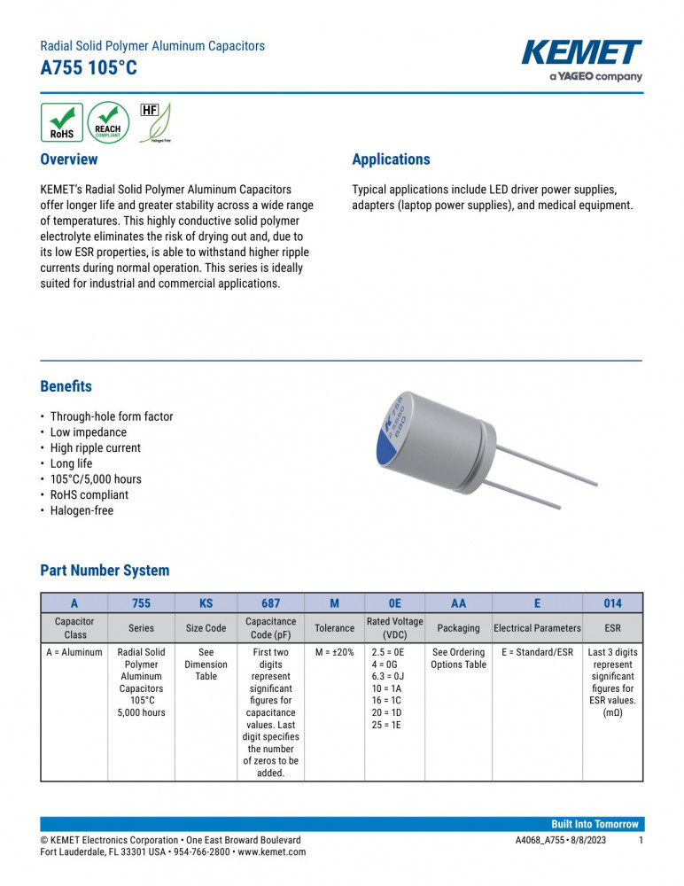 KEMET A755 datasheet page 1