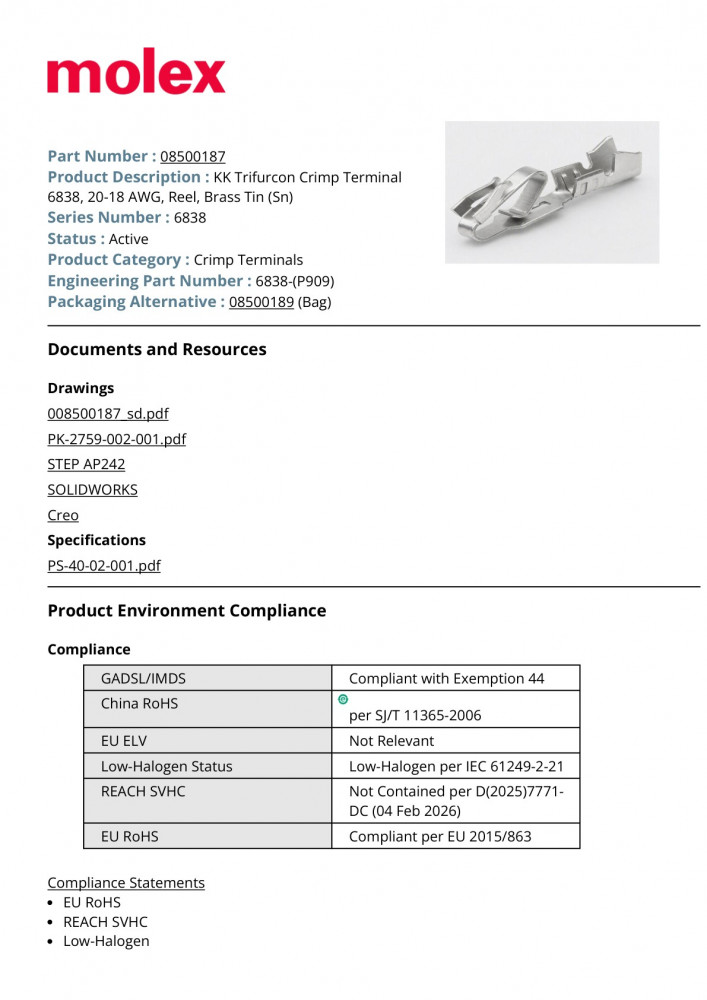 Product specification image, page 1