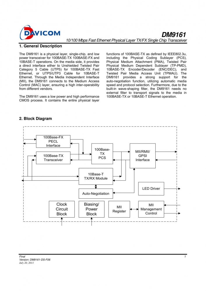DM9161EP datasheet page 1