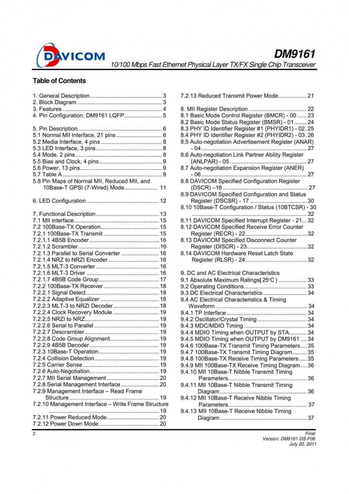 DM9161EP datasheet page 2