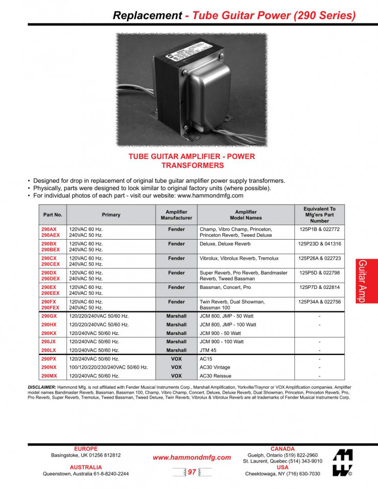 Hammond tube amplifier transformer reference page 2