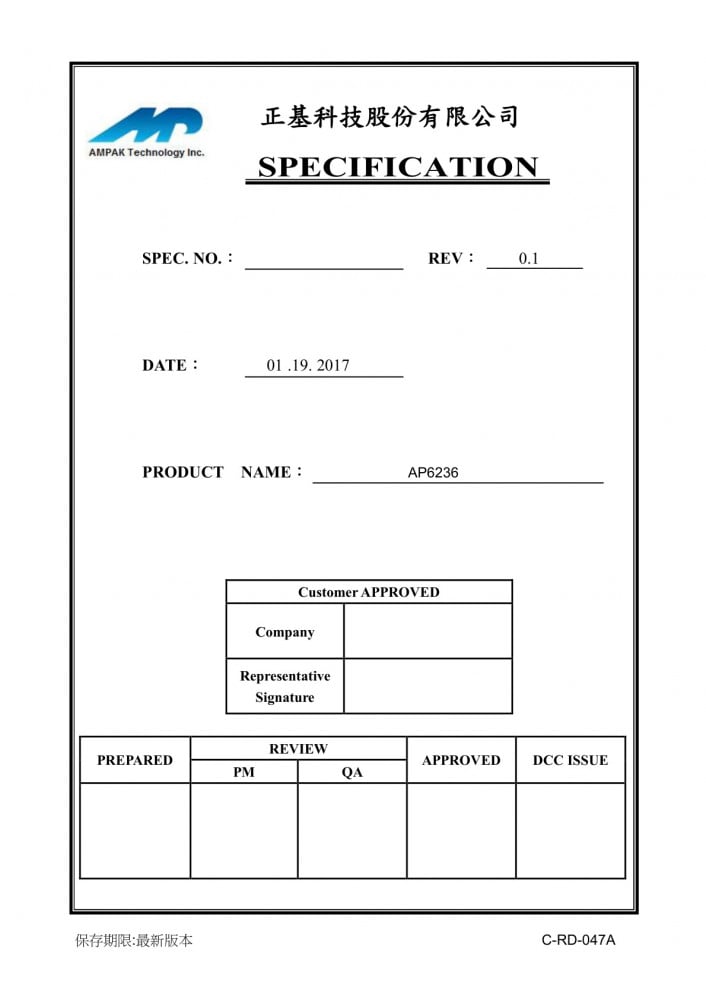 AP6236 specification page 1