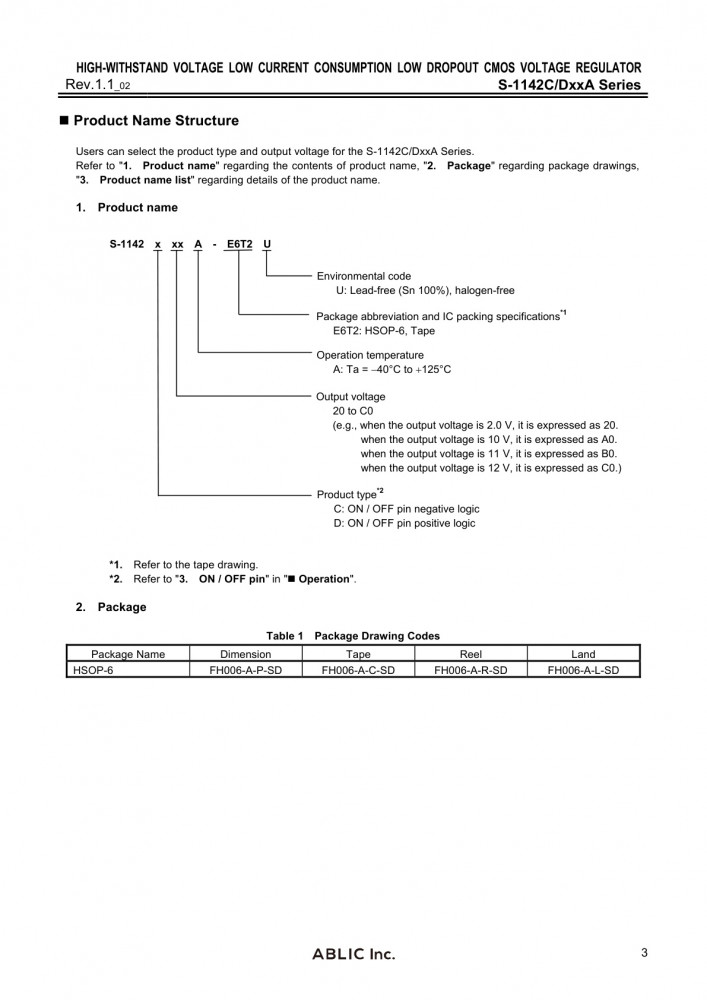 S-1142C/DxxA datasheet page 3