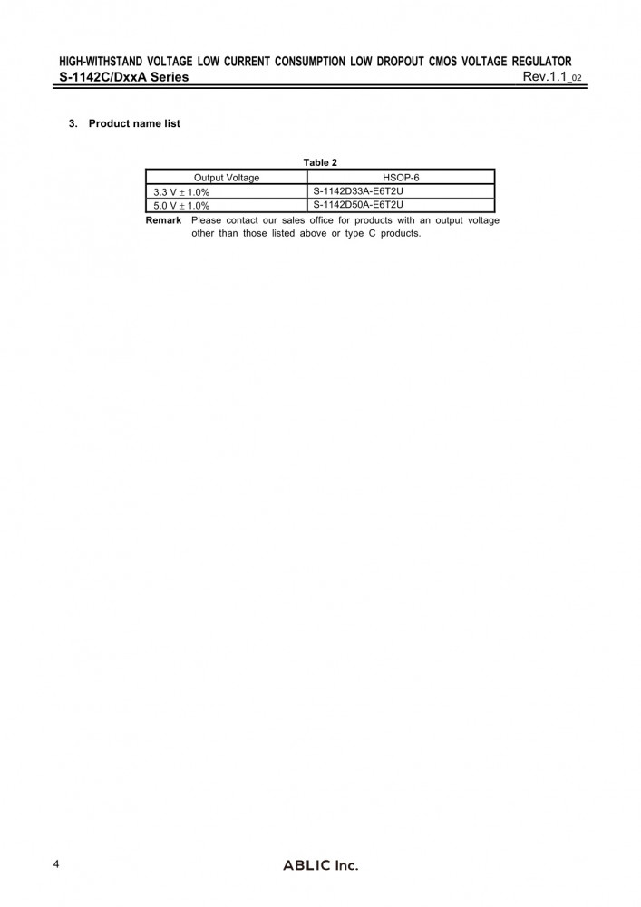S-1142C/DxxA datasheet page 4