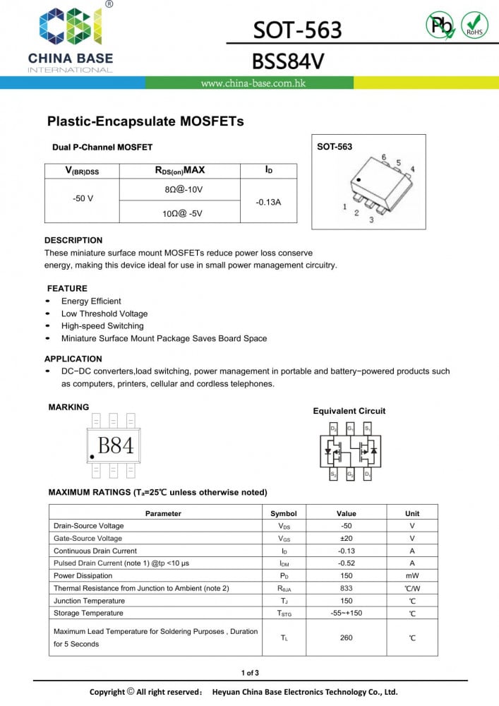 BSS84V datasheet page 1