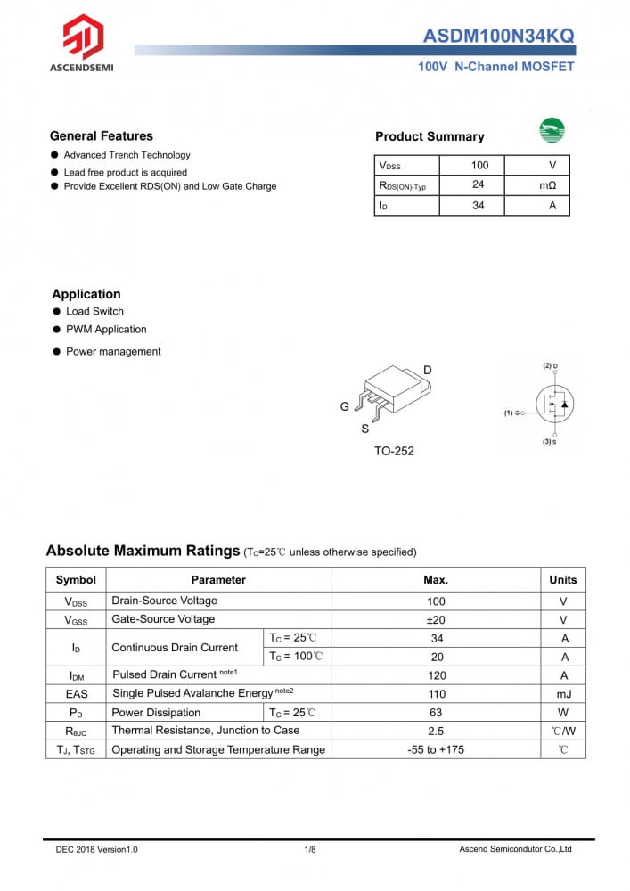 ASDM100N34KQ-R datasheet page 1