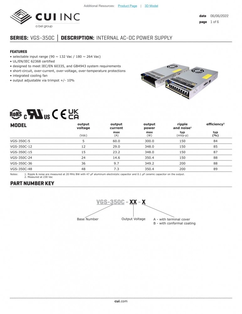 VGS-350C-15 datasheet page 1