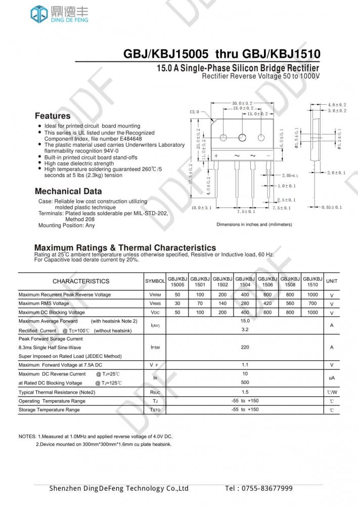 GBJ1510 series datasheet page 1
