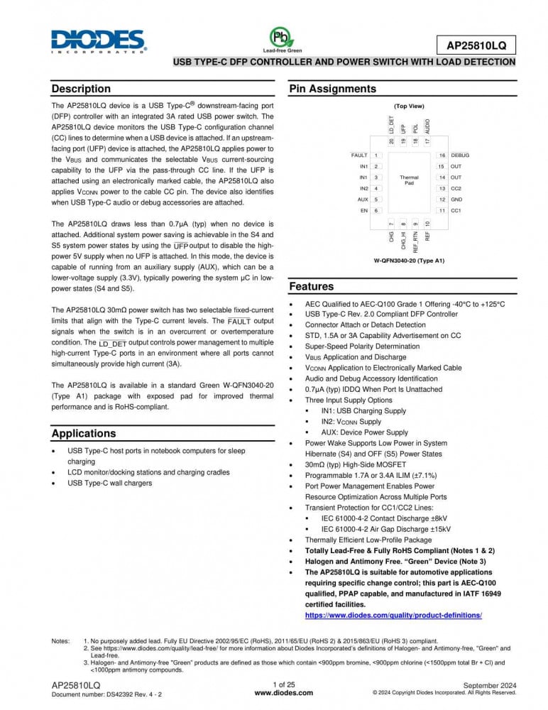 AP25810LQDFZ20-13 datasheet page 1