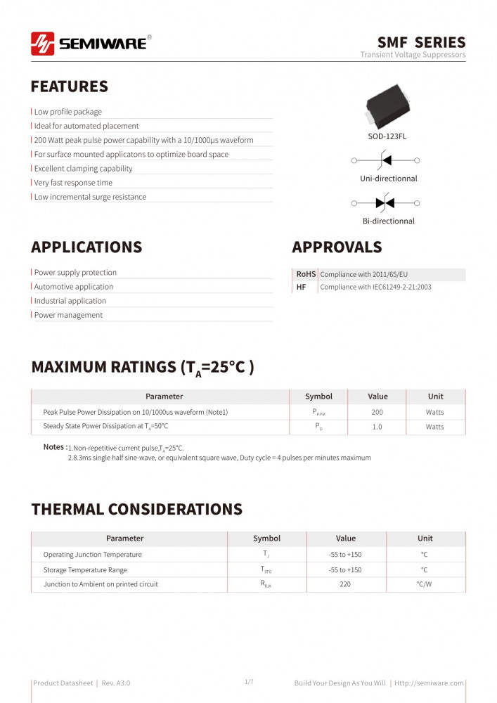 SEMIWARE SMF20CA datasheet page 1
