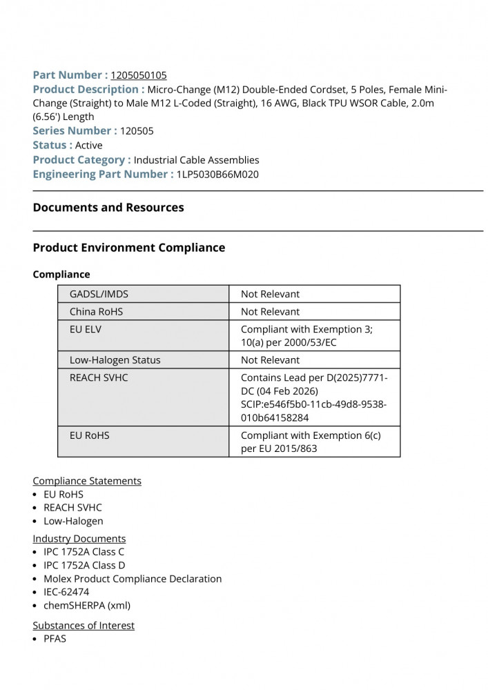 MOLEX product drawing, page 1