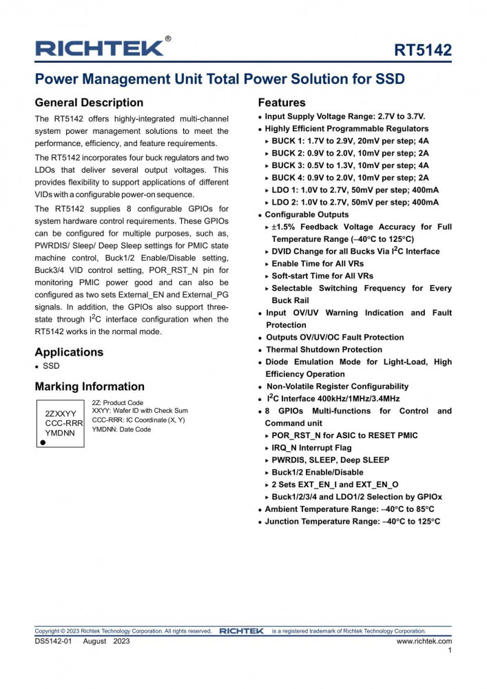 RT5142 datasheet page 1