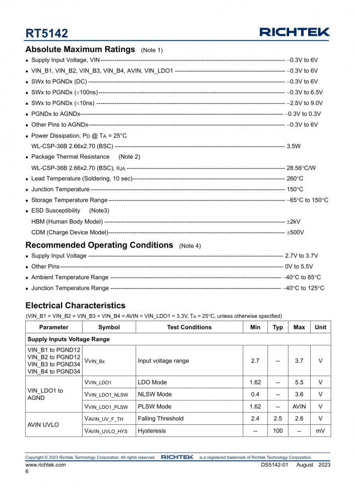 RT5142 datasheet page 6