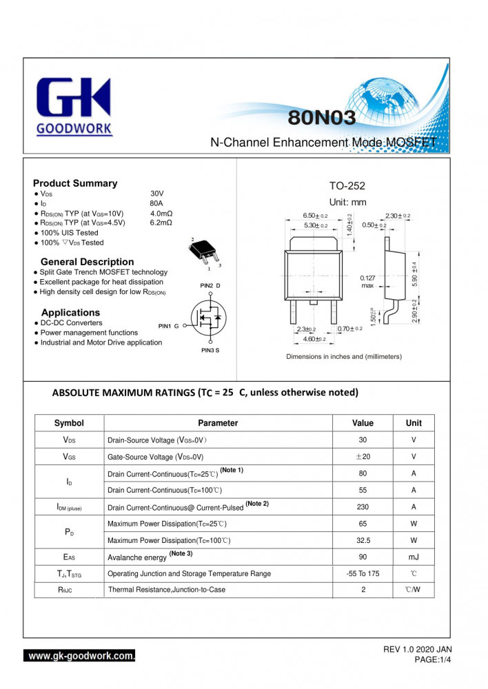 80N03 datasheet page 1