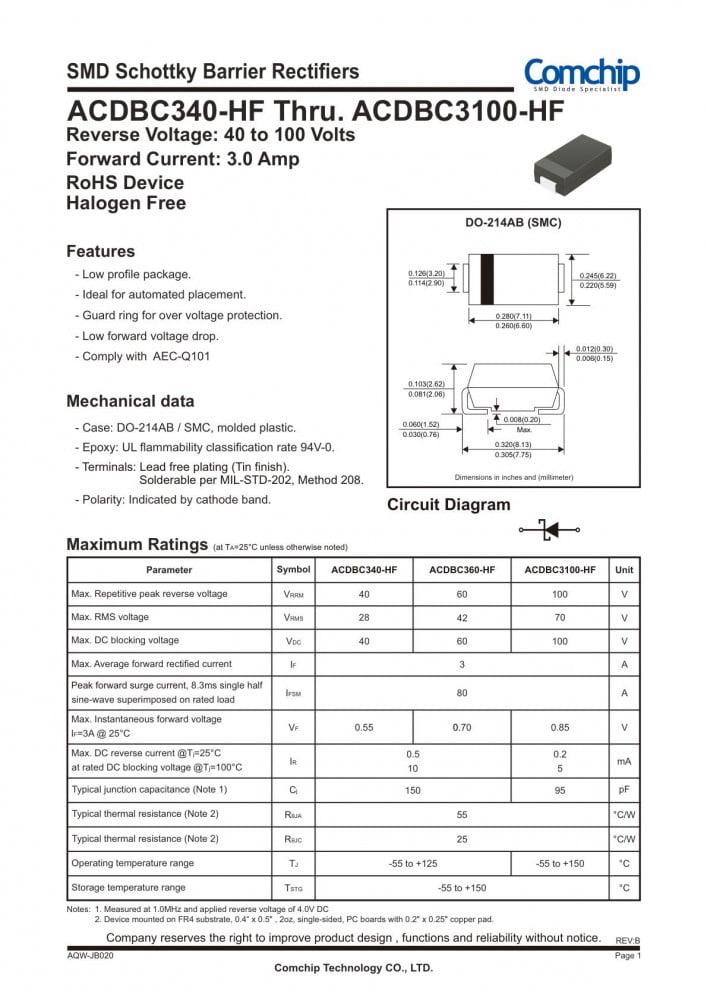 ACDBC340-HF datasheet page 1
