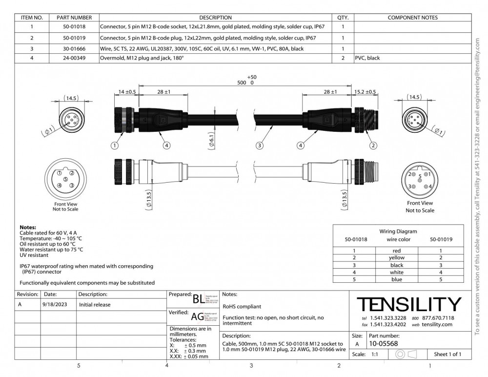 Tensility International 10-05568 cable assembly technical drawing preview