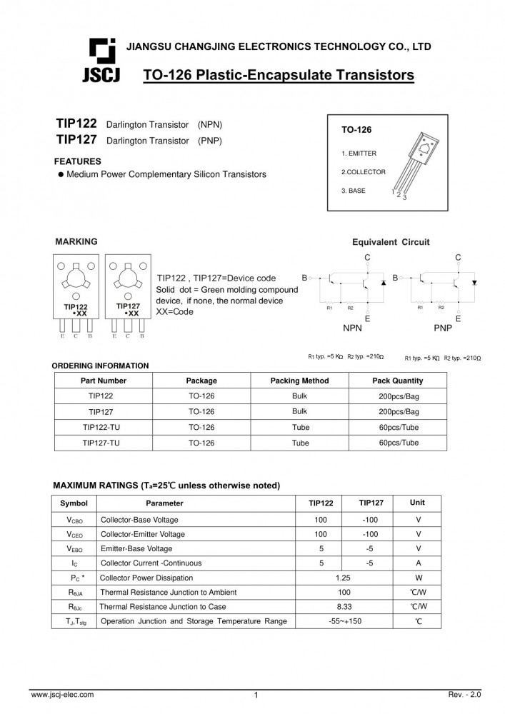TIP122-TU datasheet page 1