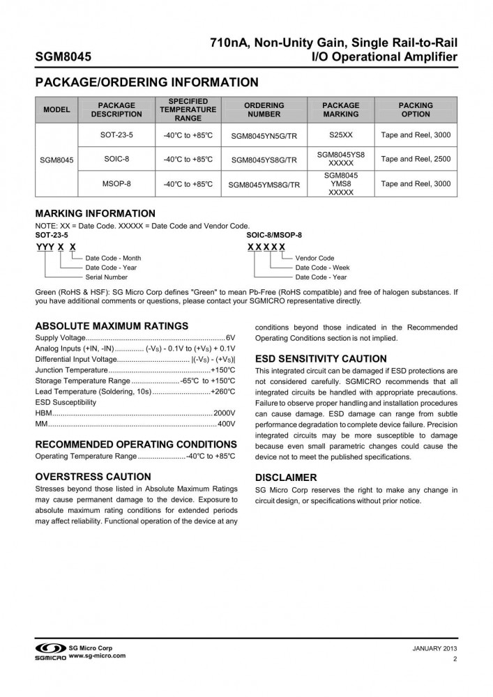 SGM8045 datasheet page 2