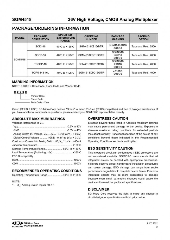 SGM4518 datasheet page 2
