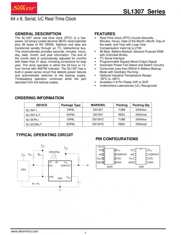 SL1307Z+T datasheet page 1