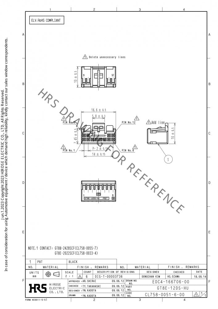 HRS GT8E-12DS-HU technical drawing preview
