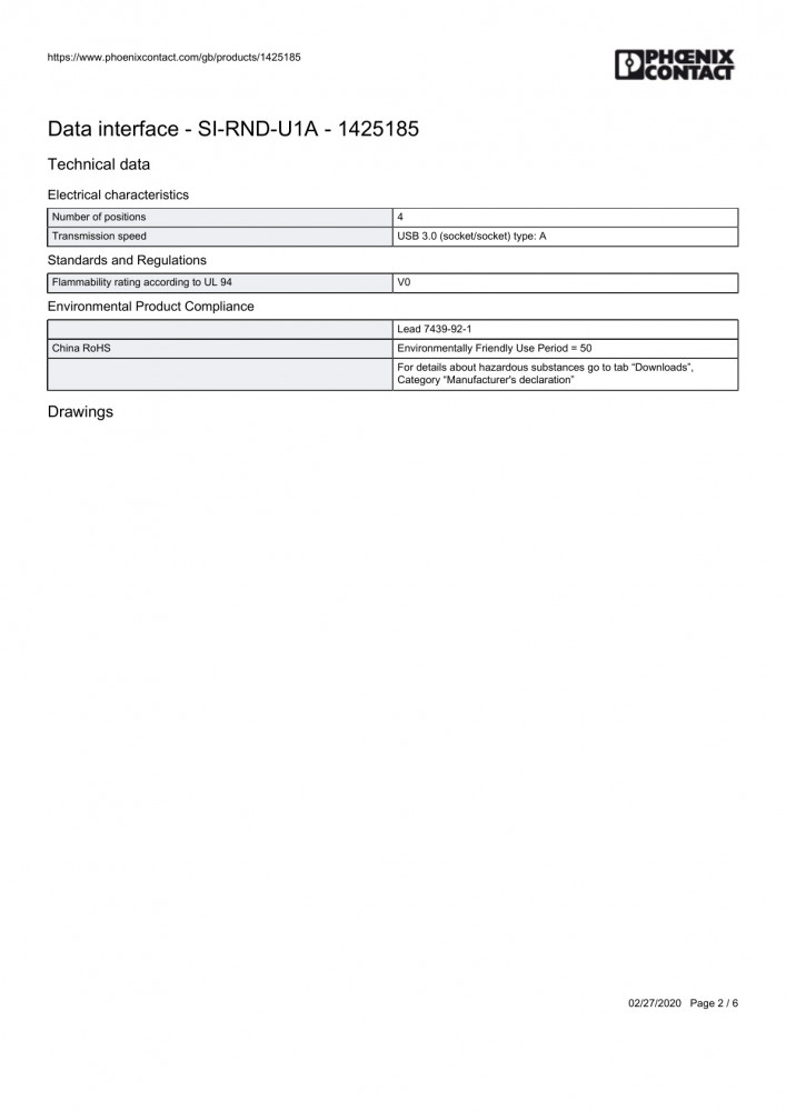Phoenix Contact 1425185 technical document page 2
