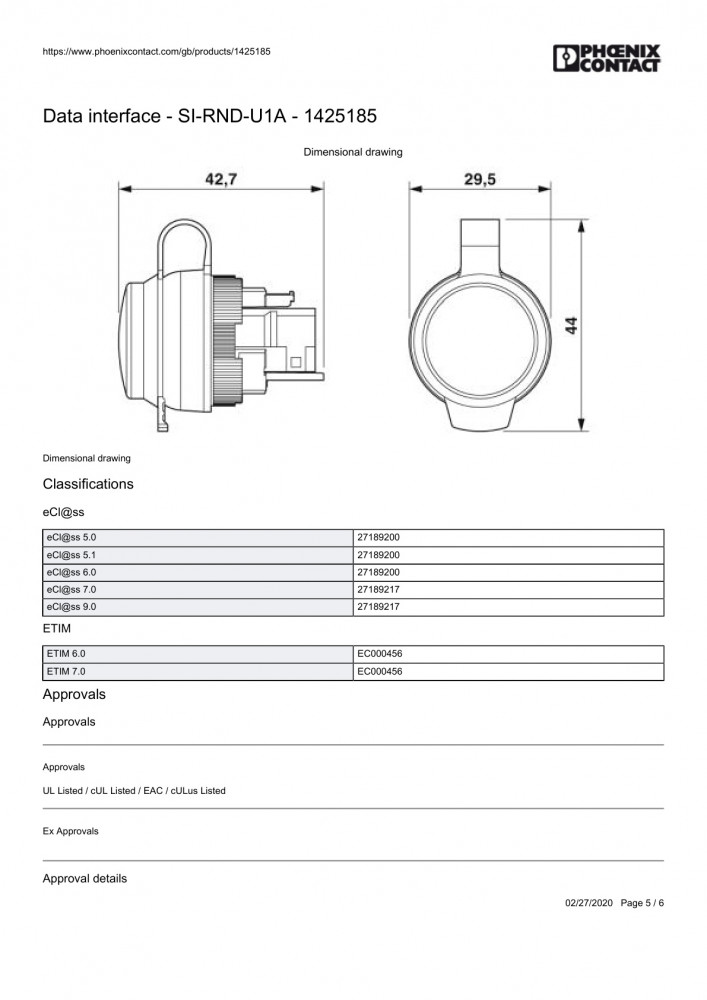 Phoenix Contact 1425185 technical document page 5