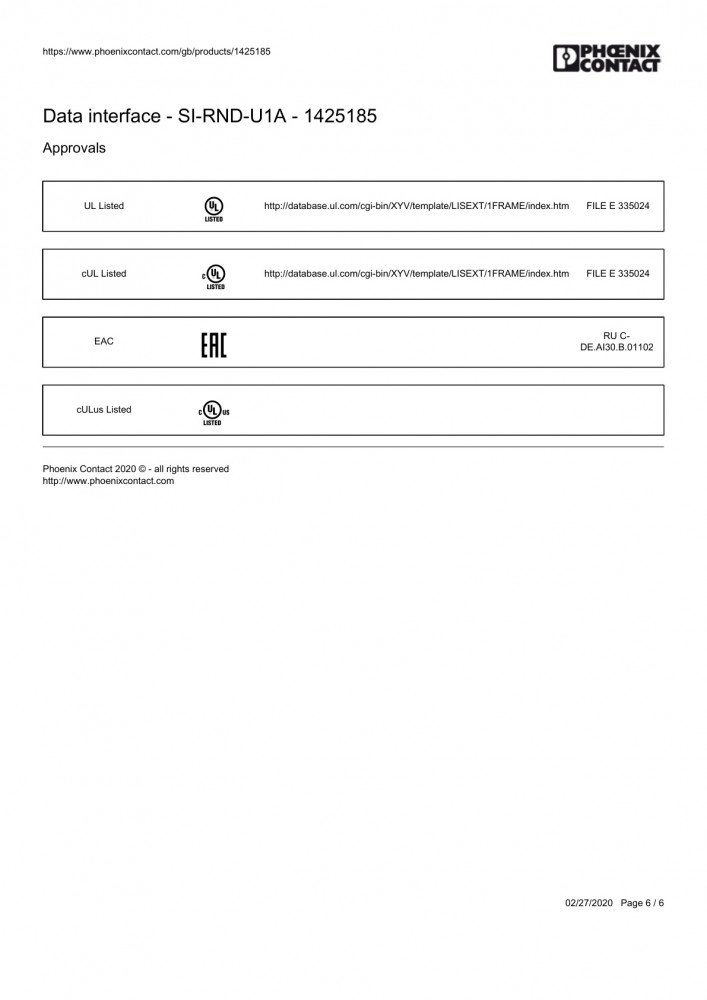Phoenix Contact 1425185 technical document page 6