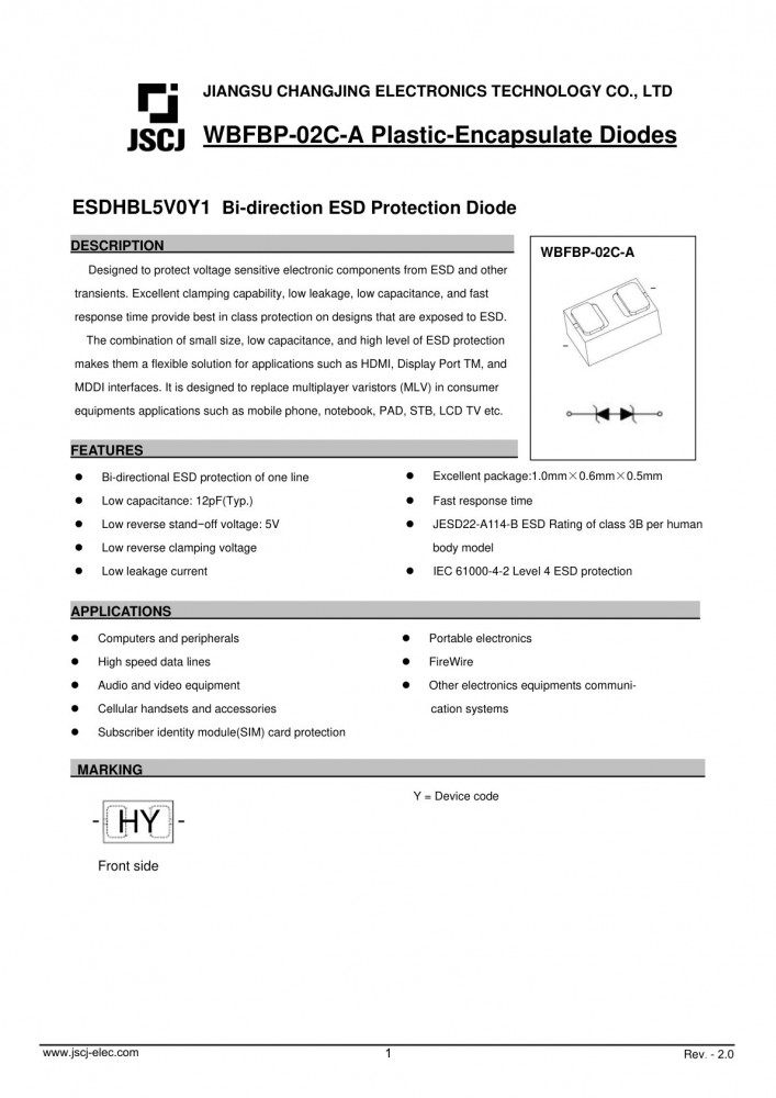 ESDHBL5V0Y1 datasheet page 1