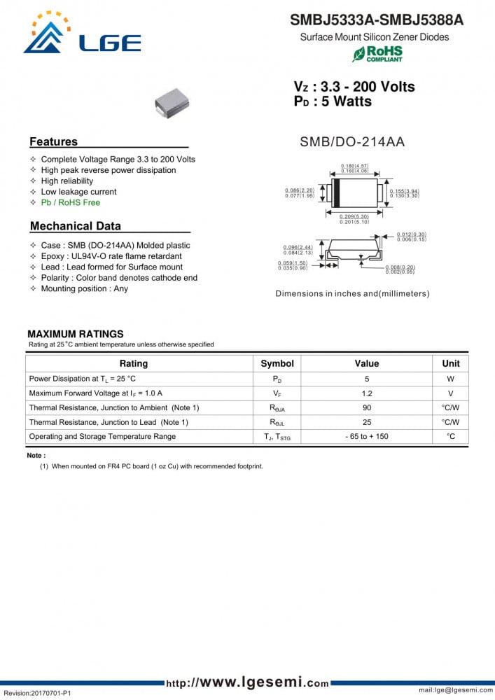 LGE SMBJ5342B datasheet page 1