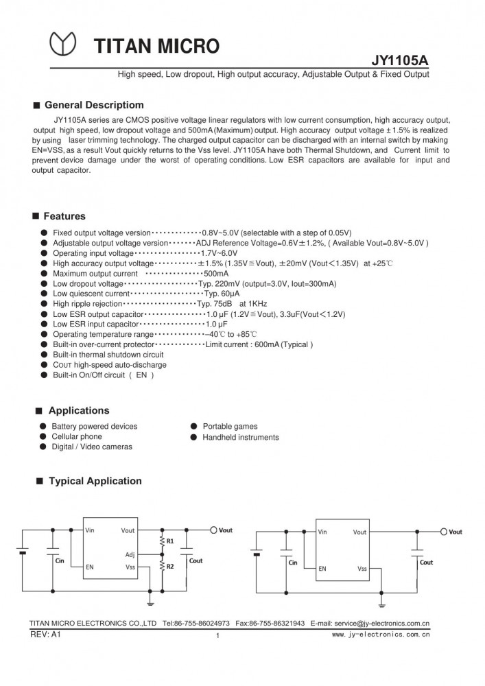 JY1105A datasheet page 1