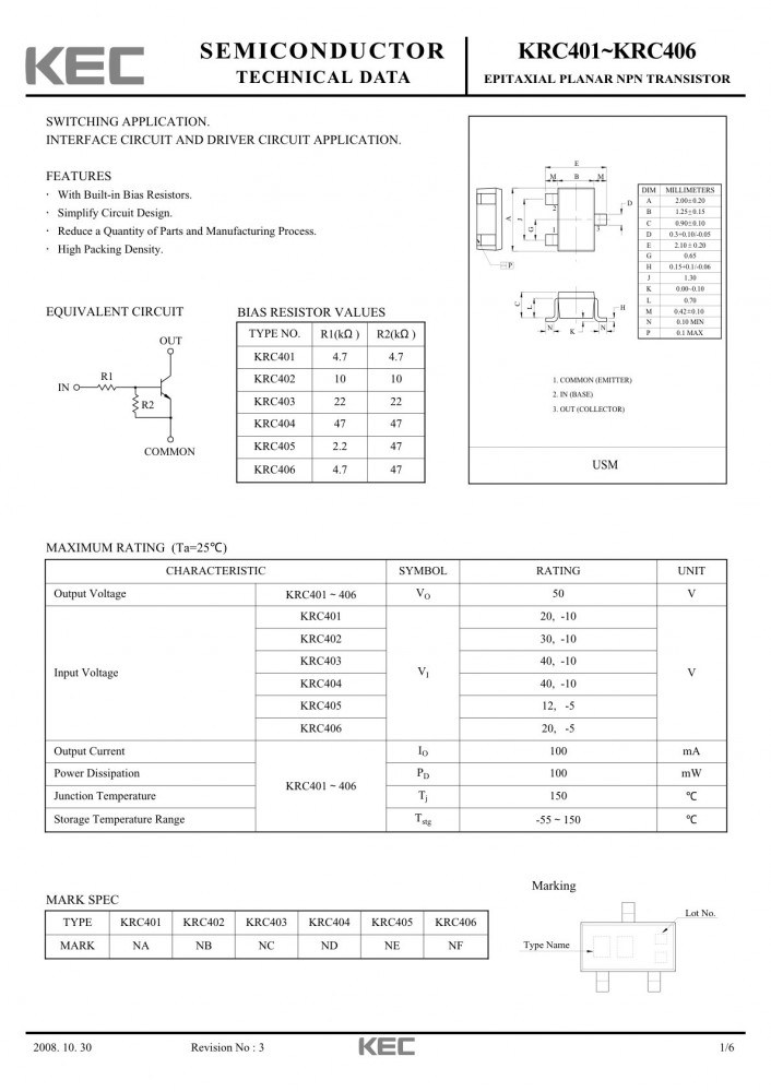 KRC406 datasheet page 1