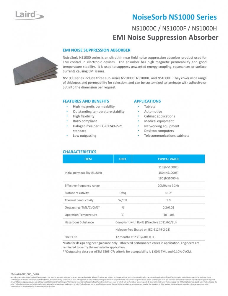 Laird NS1000 series technical document page 1