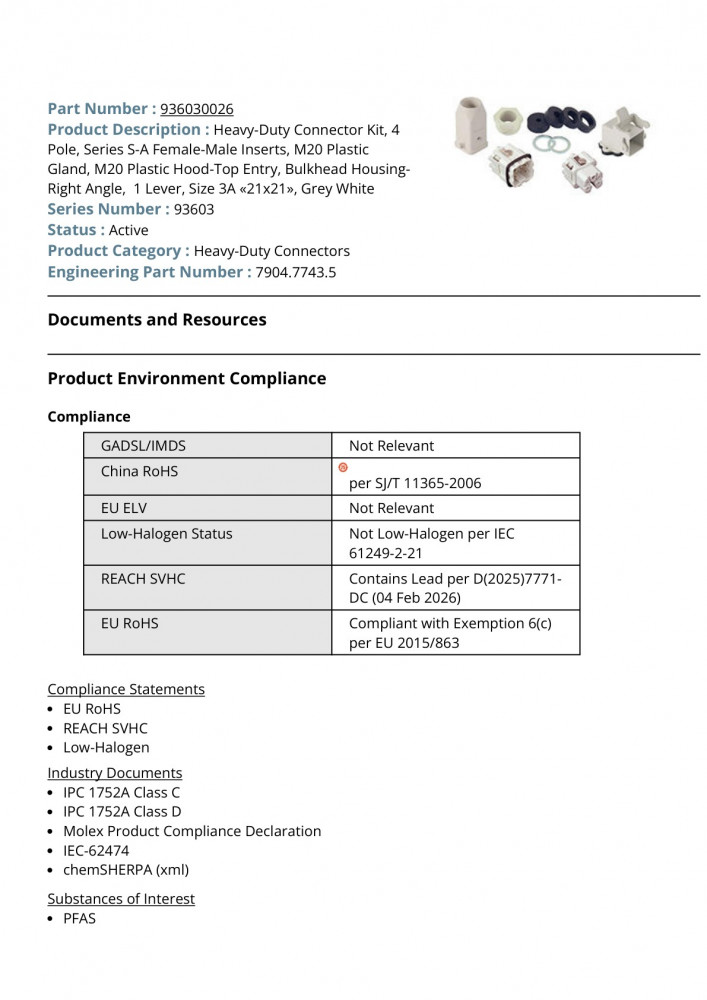 MOLEX 936030026 product documentation image 1