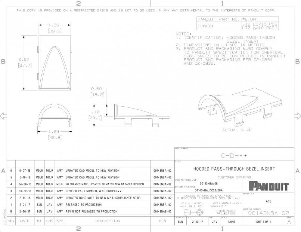 CHBH hooded pass-through bezel insert product drawing