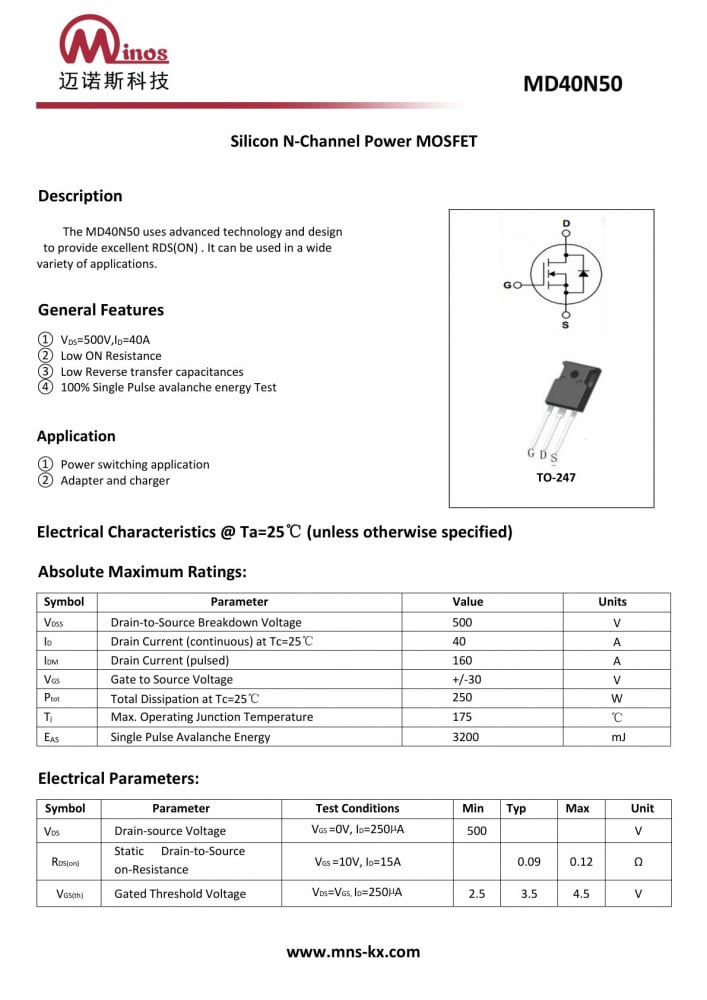 MD40N50 datasheet page 1