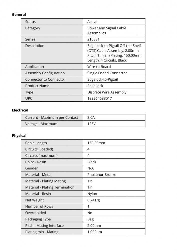 Technical document page 2 for MOLEX 2163311042