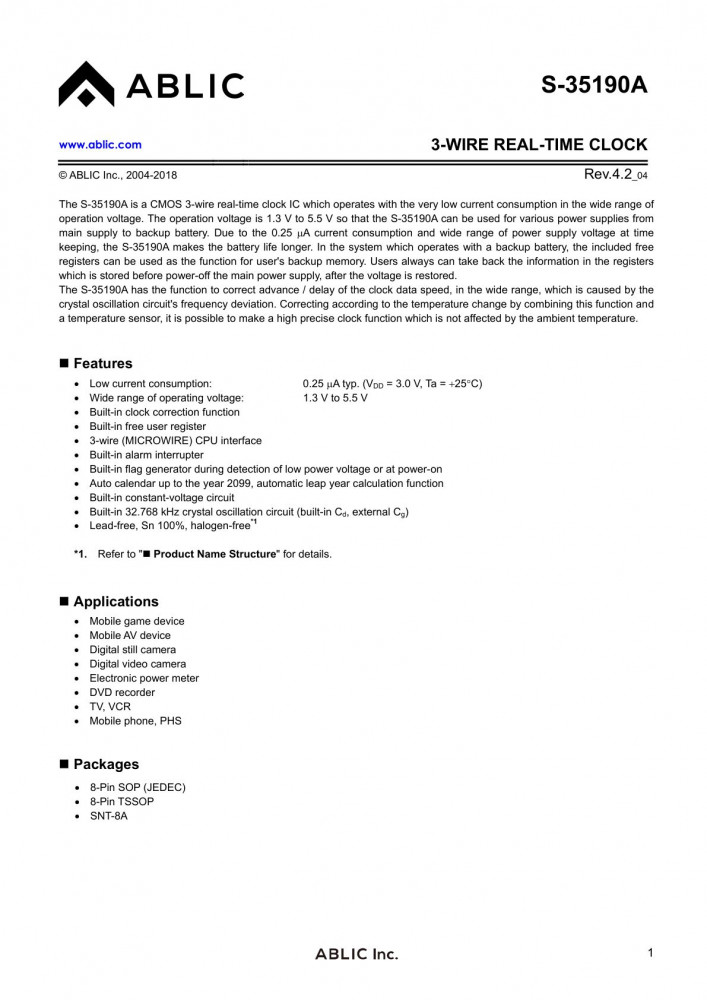S-35190A datasheet page 1