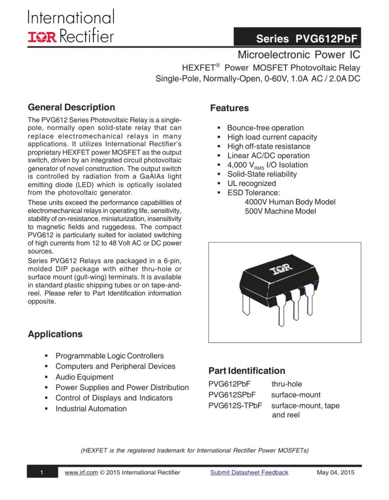 PVG612PBF datasheet page 1
